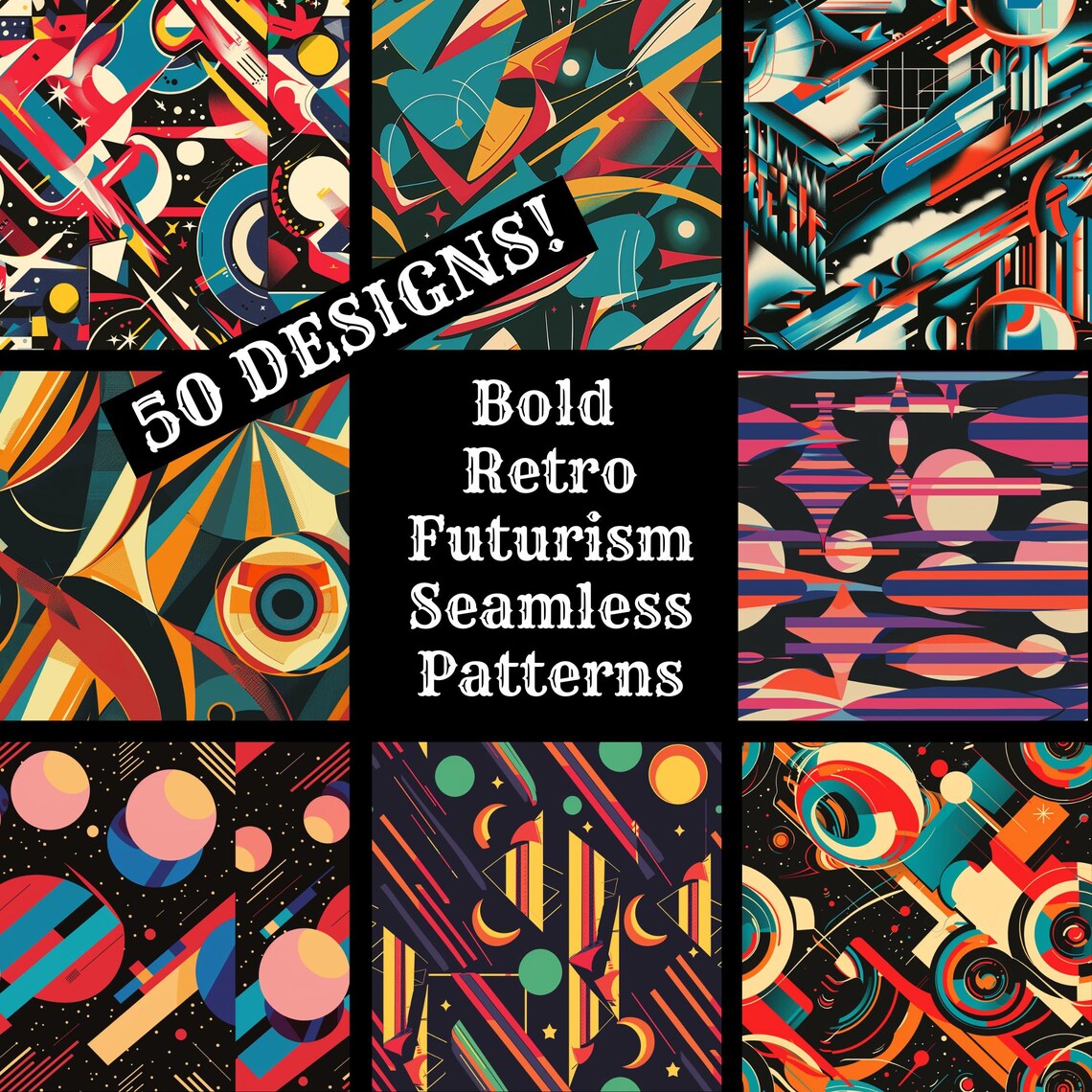 Retro Futurism Seamless Pattern: Bold Digital Paper (digital Download ...