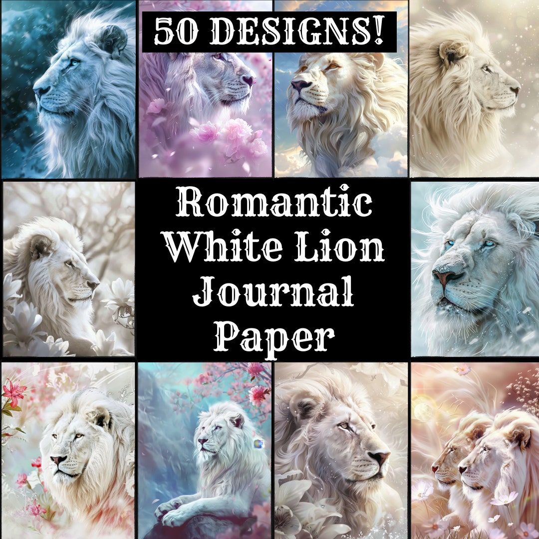 Romantic White Lion Journal Paper: Vintage Scrapbook Inserts (digital ...