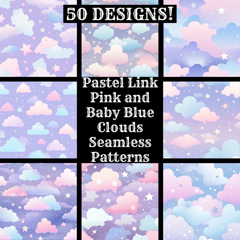 Pastel Link Pink Baby Blue Clouds Seamless Digital Scrapbook Paper for ...