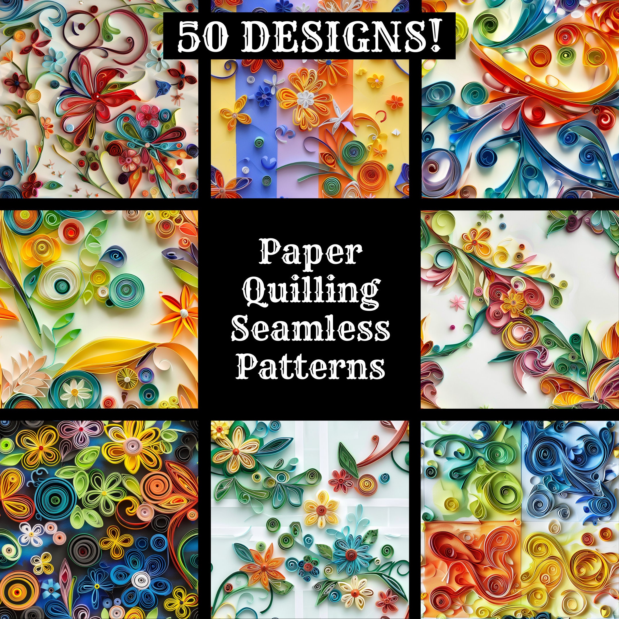 Paper Quilling Seamless Digital Paper, Paper Quilling Printable ...