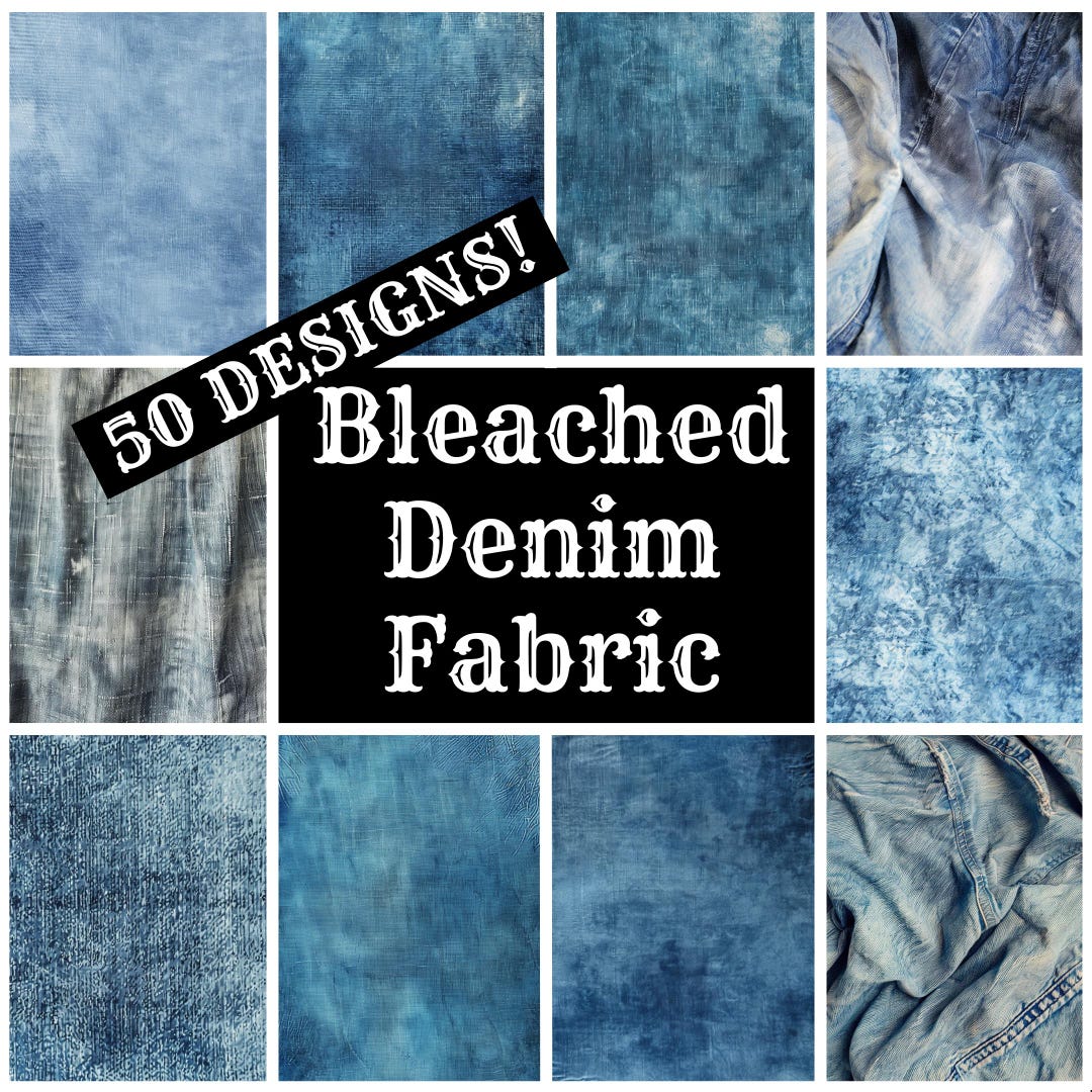 Bleached Denim Fabric Digital Paper: 50 PNG Designs (8.5x11 In ...
