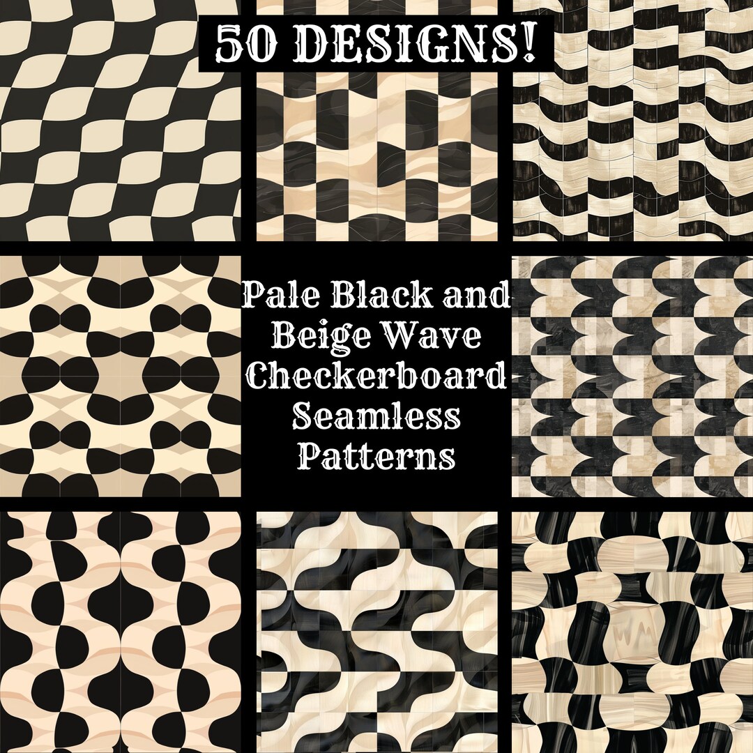 Wave Checkerboard Seamless Pattern: Pale Black and Beige (digital ...