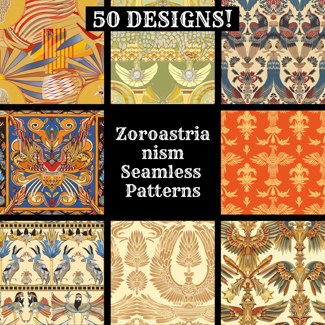 ゾロアスター教のシームレスパターン：50枚のPNGデジタルペーパー（デジタルダウンロード） - Etsy 日本