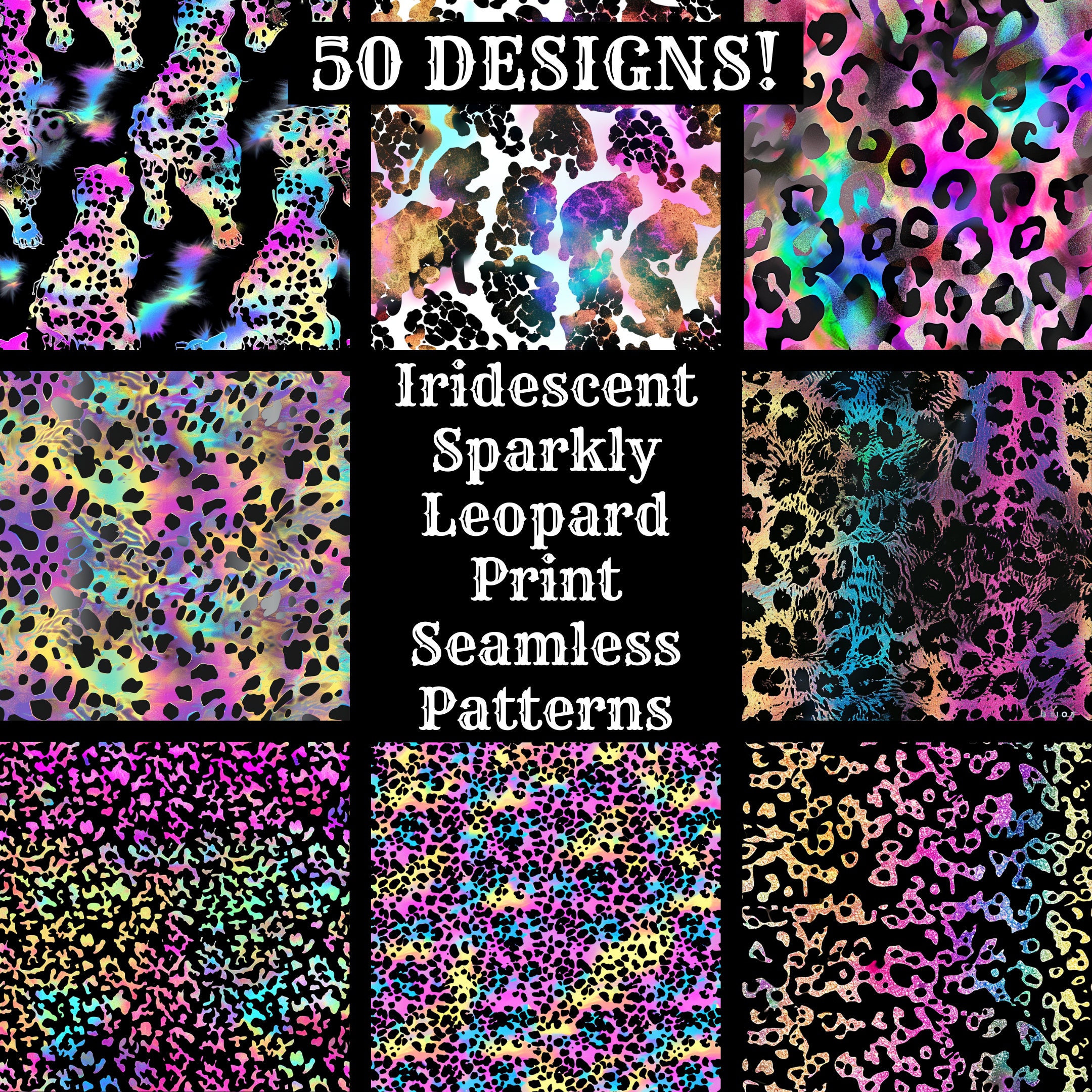 Iridescent Sparkly Leopard Print Seamless Digital Paper, Printable ...