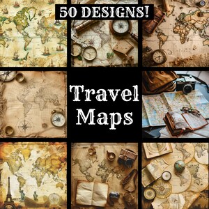 Vintage Travel Maps: High-resolution Digital Paper (PNG) - Etsy