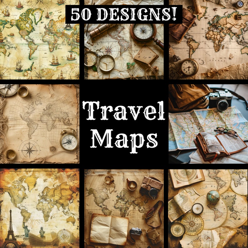 Vintage Travel Maps: High-resolution Digital Paper (PNG) - Etsy