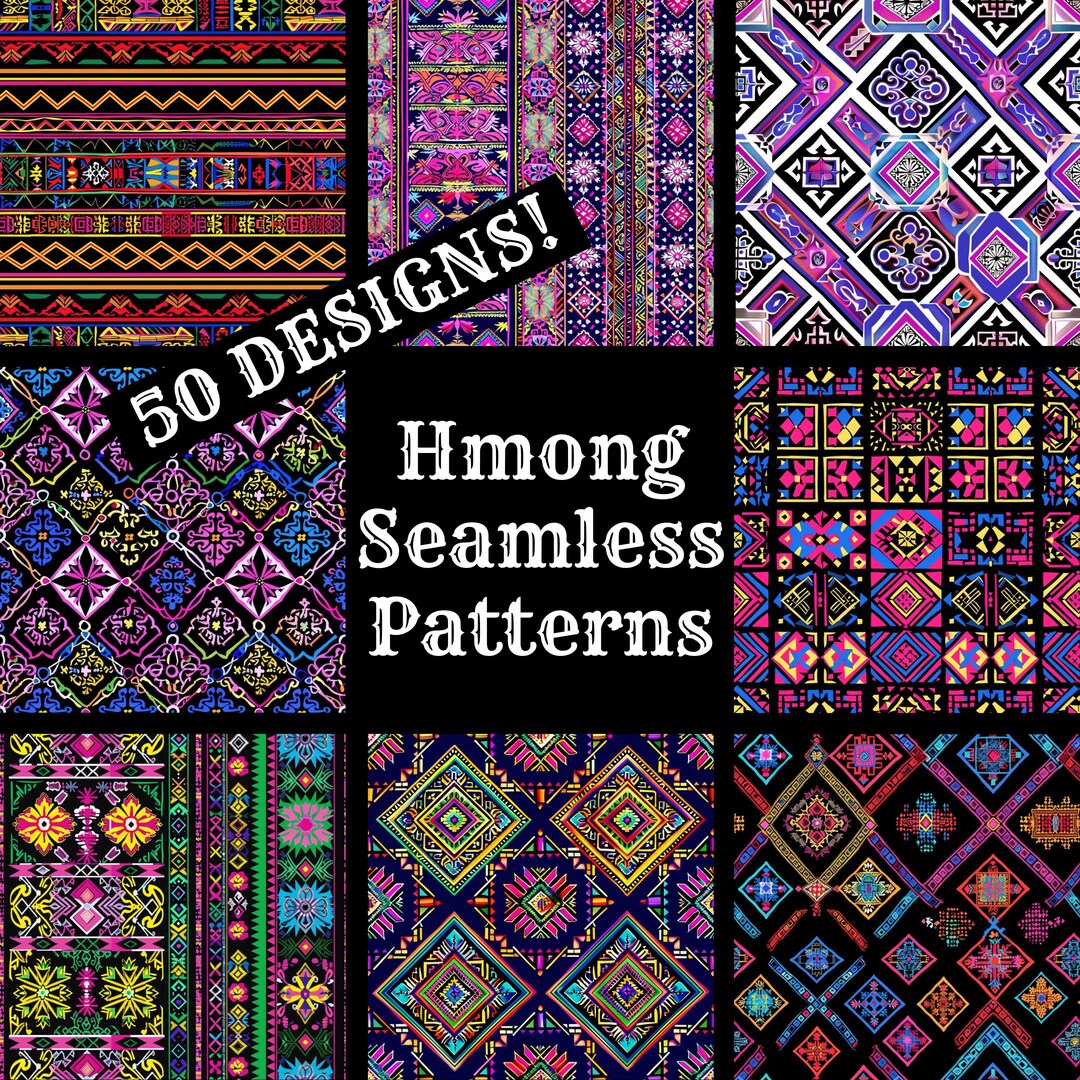 Hmong Seamless Pattern Digital Paper: 50 PNG Designs (digital Download ...