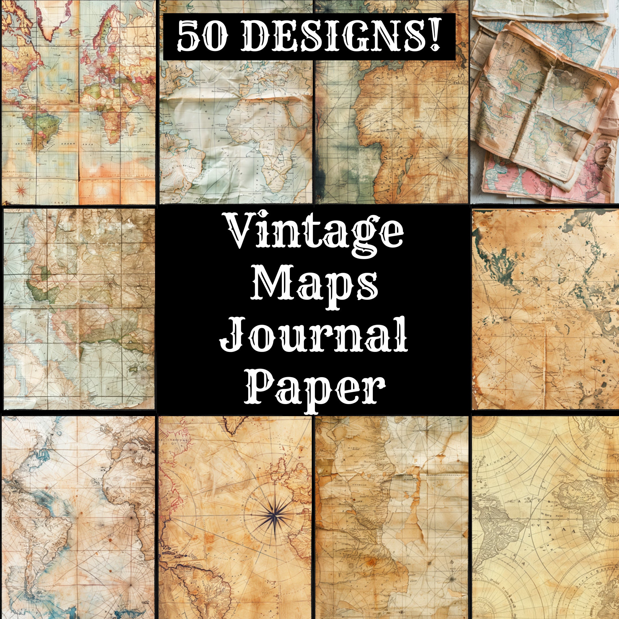 Vintage Maps Journal Paper, Vintage Maps Printable Paper, Vintage ...