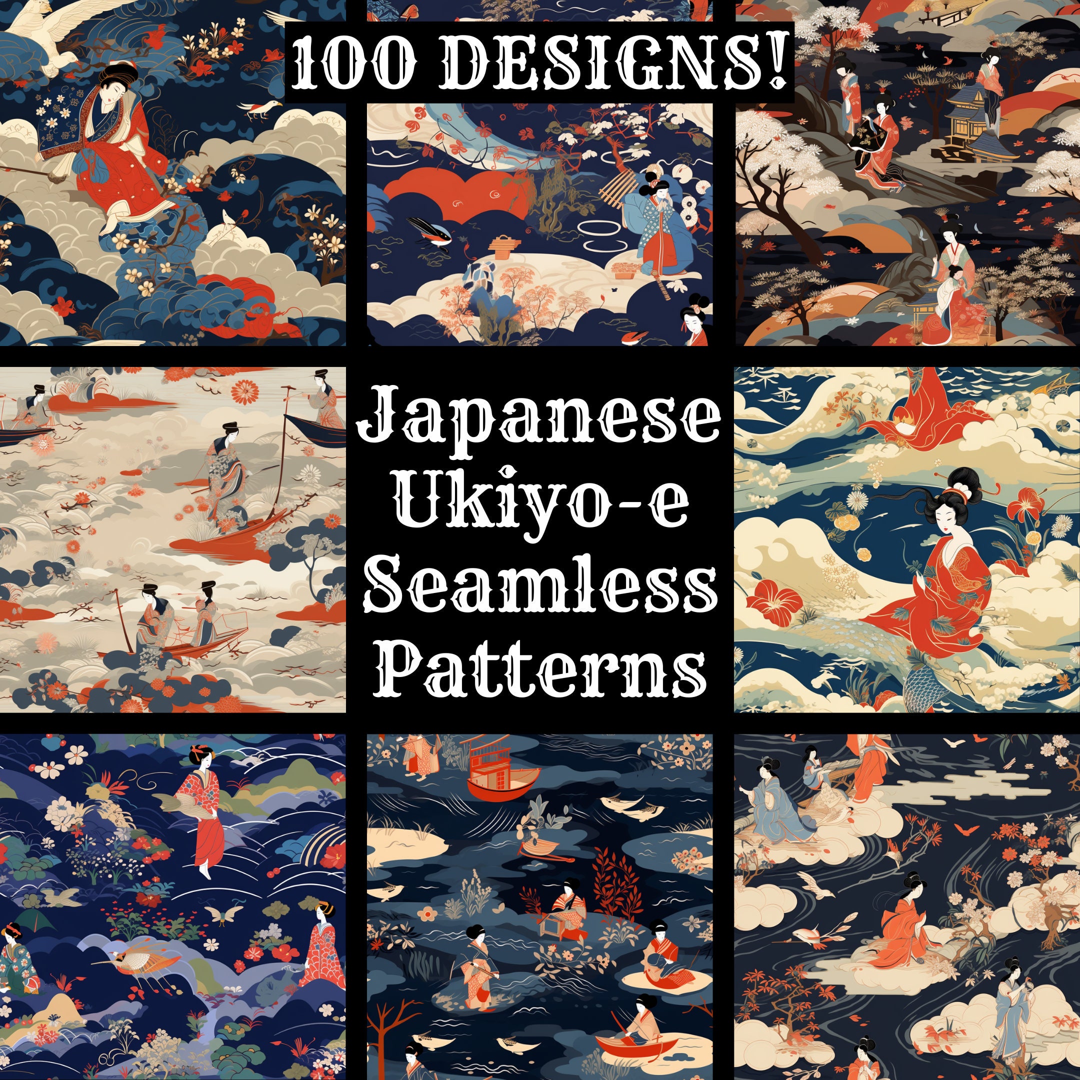 Japanese Ukiyo-e Seamless Digital Paper, Printable Scrapbook Paper ...