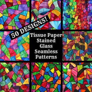 Stained Glass Seamless Pattern, Colorful Tissue Paper (digital Download ...