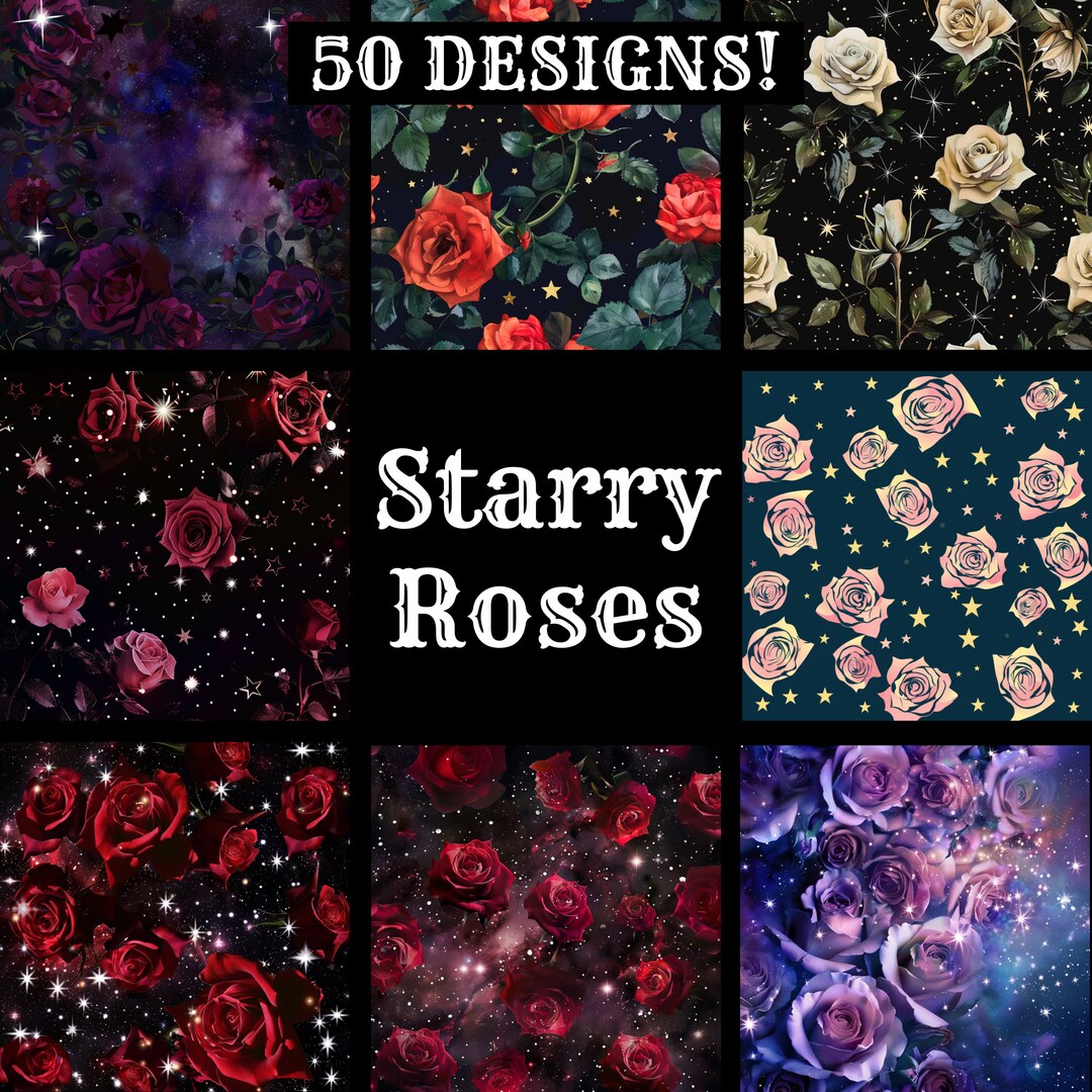 Starry Roses Digital Paper: Vintage Journal & Scrapbook (PNG, 427 DPI) (digital Download) - Etsy
