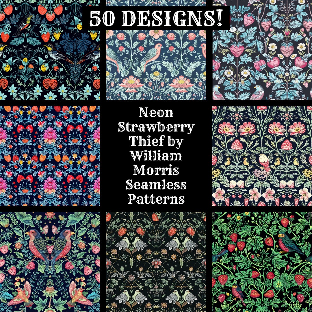 Neon Strawberry Thief by William Morris Seamless Digital Paper ...