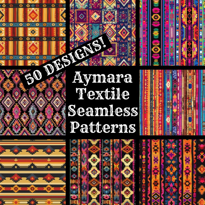 Aymara Textile Seamless Patterns: 50 PNG Digital Papers (digital ...