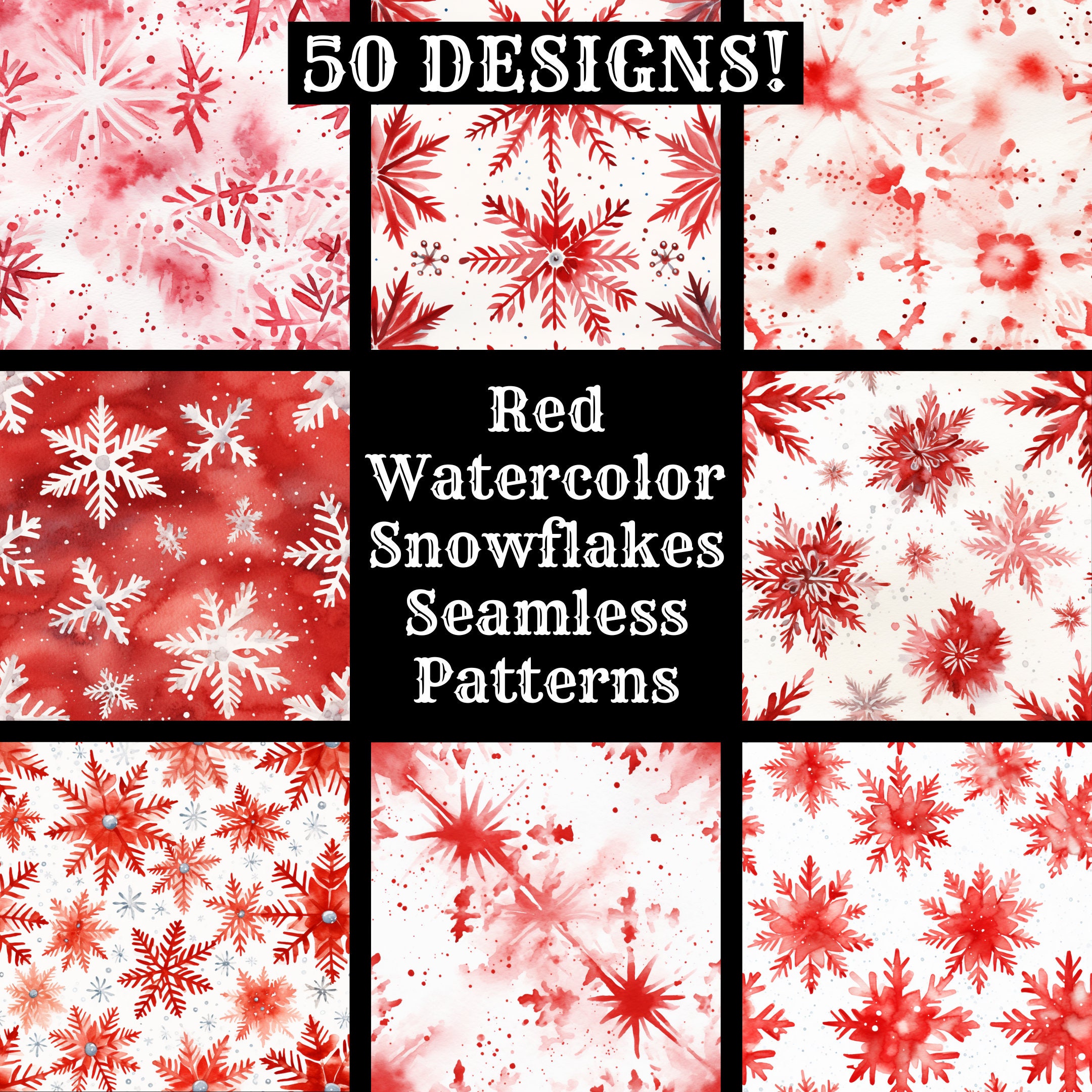 Red Watercolor Snowflakes Seamless Patterns: Scrapbook Paper (digital ...
