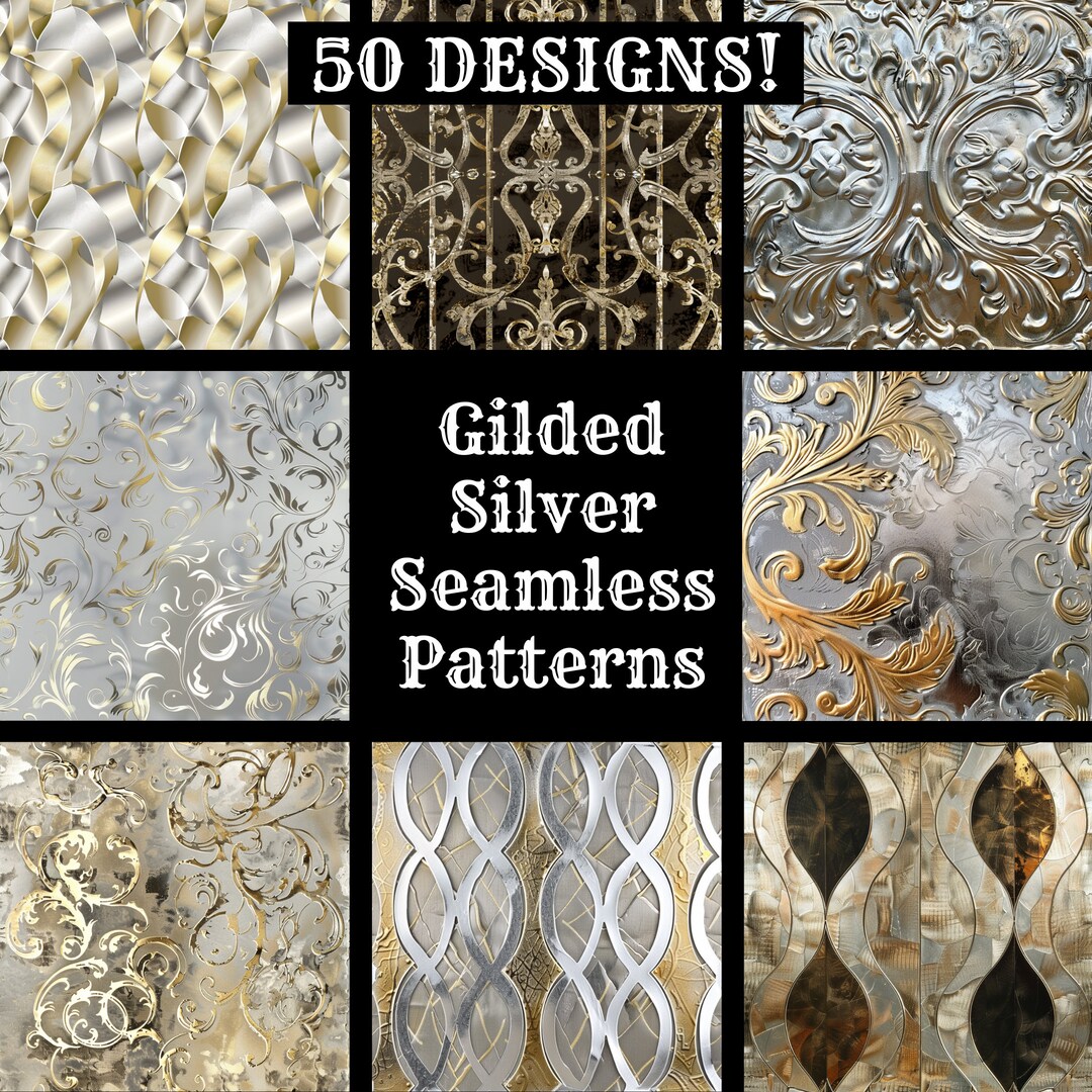Gilded Silver Seamless Digital Paper, Gilded Silver Printable Scrapbook ...