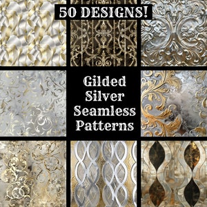 Gilded Silver Seamless Digital Paper, Gilded Silver Printable Scrapbook ...