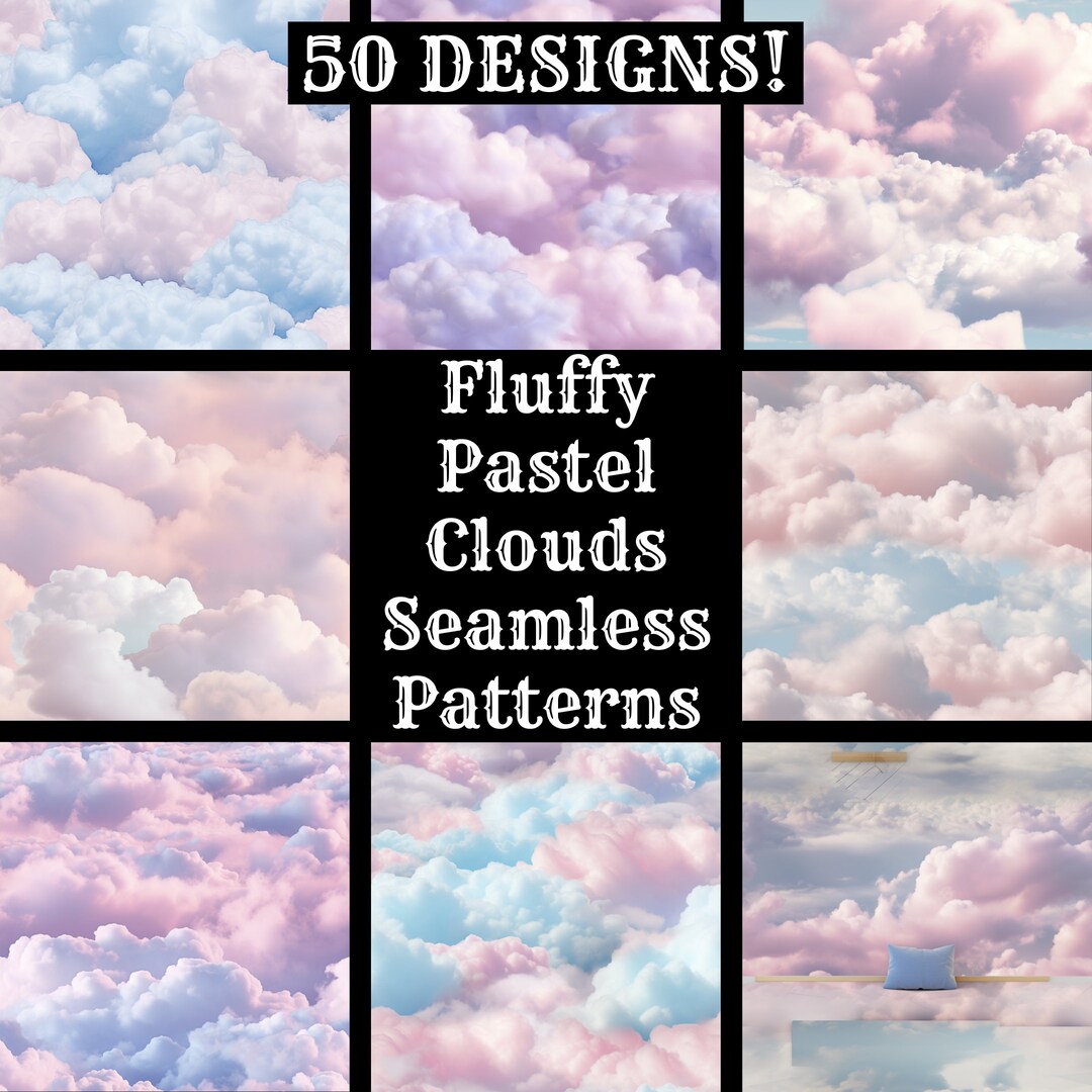 Fluffy Pastel Clouds Seamless Digital Paper, Printable Scrapbook Paper ...
