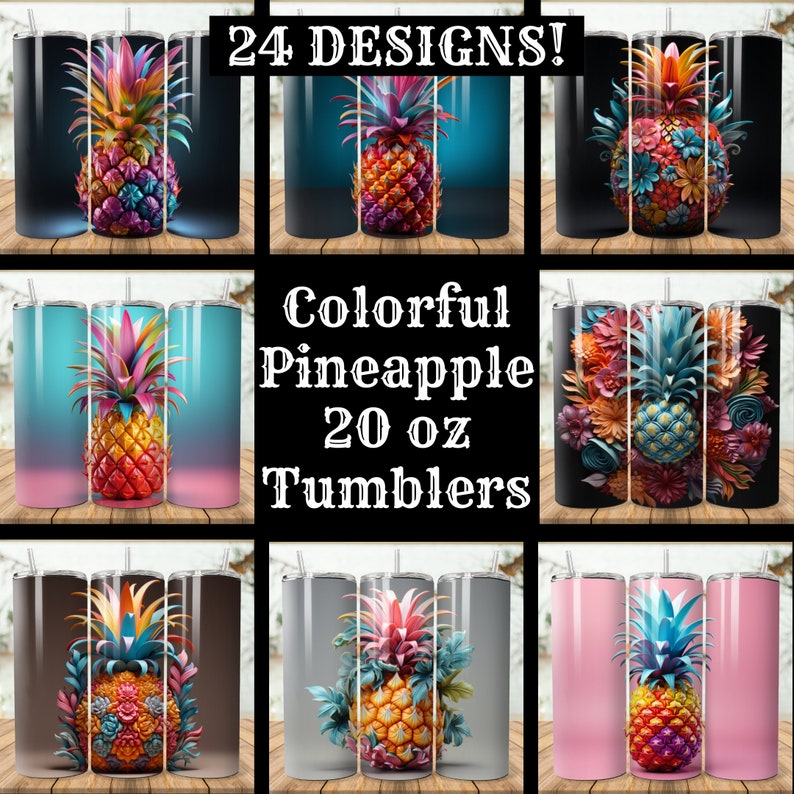 Colorful Pineapple Tumbler Wrap Bundle 24 Pack 20 Oz Skinny Tumbler ...