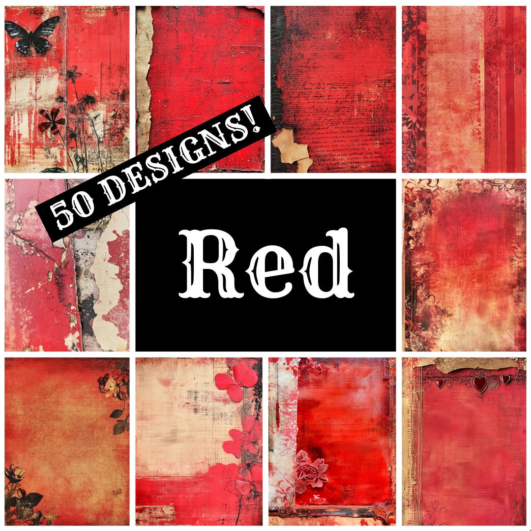 Red Journal Paper, Red Printable Paper, Vintage Journal Supplies ...