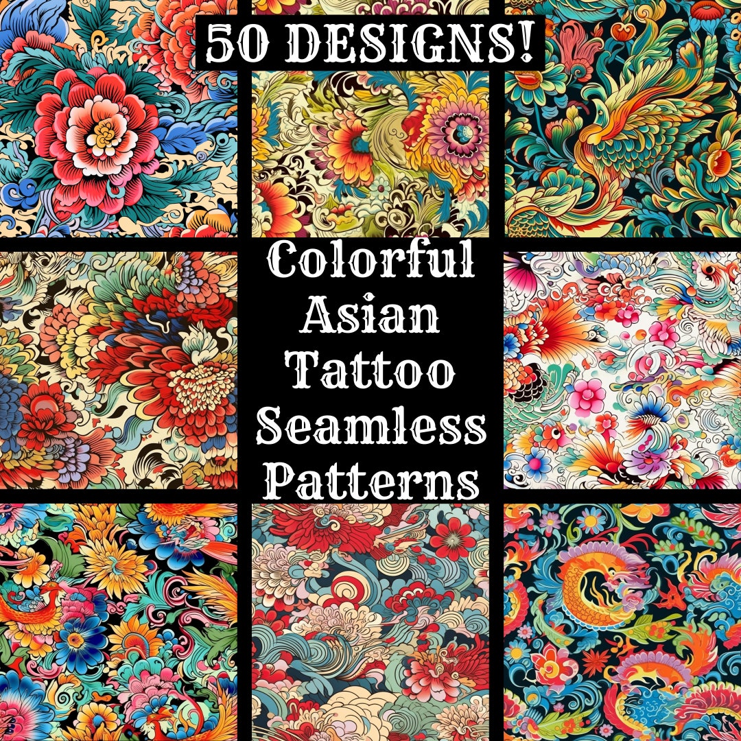 Vibrant Asian Tattoo Digital Seamless Paper for Scrapbook, Instant ...