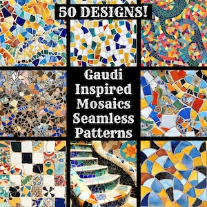 Gaudi Inspired Mosaic Seamless Patterns: Digital Paper (PNG) - Etsy
