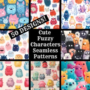 Cute Fuzzy Characters Seamless Pattern, Scrapbook Paper (digital ...