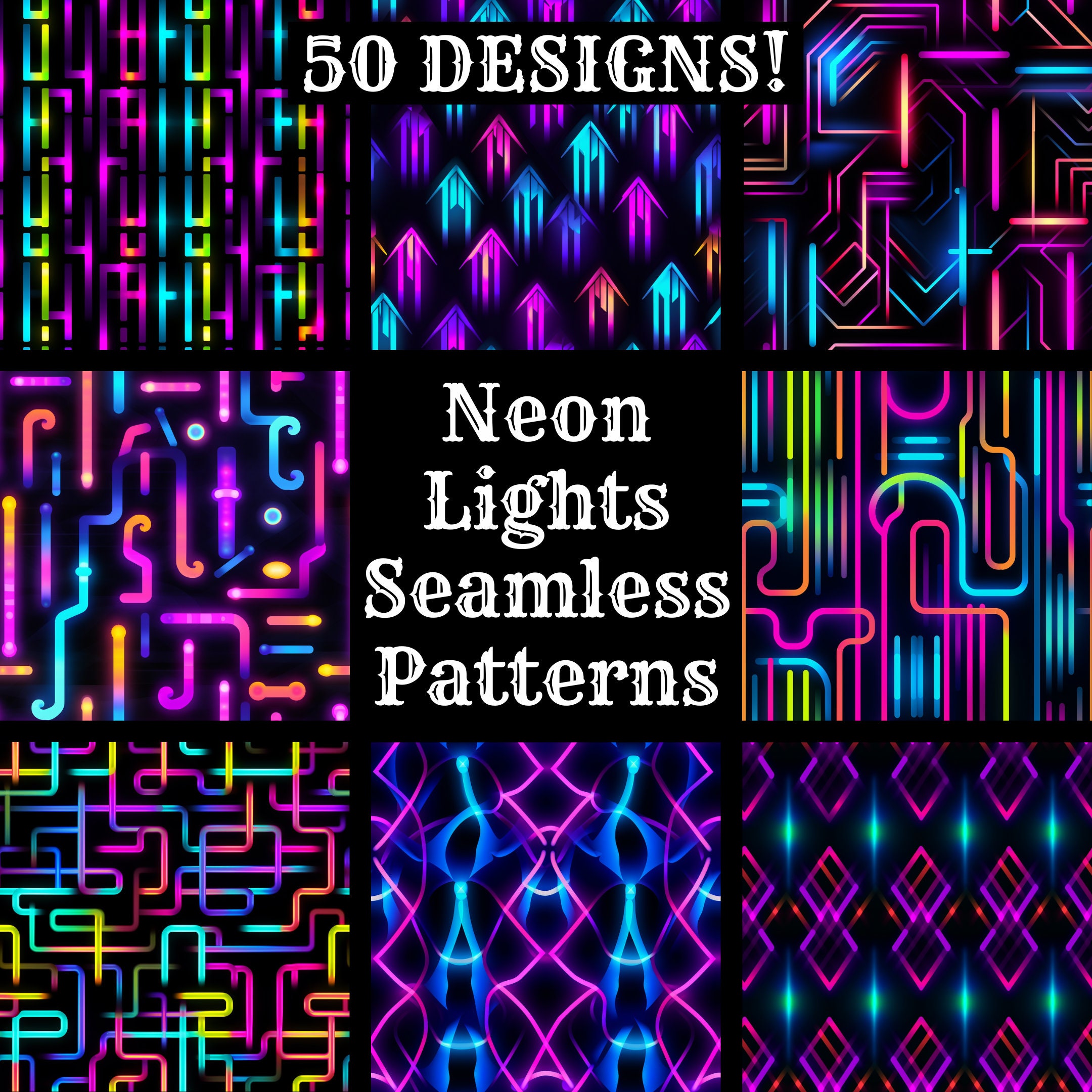 Neon Lights Seamless Digital Paper, Printable Scrapbook Paper Seamless ...