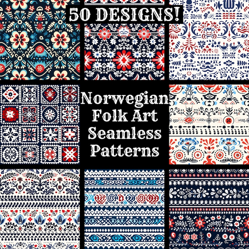 Norwegian Folk Art Seamless Patterns: Digital Scrapbook Paper (PNG) - Etsy