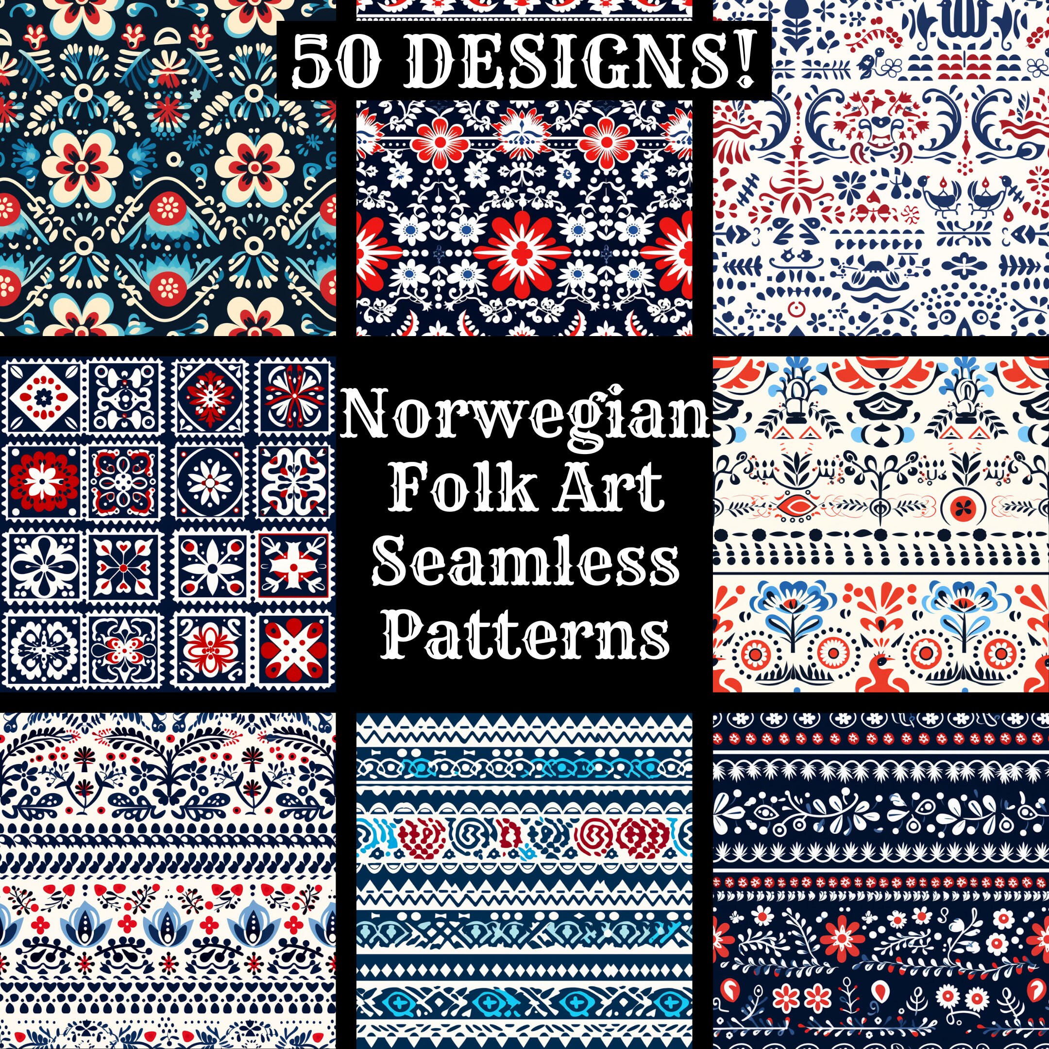 Norwegian Folk Art Seamless Patterns: Digital Scrapbook Paper (PNG) - Etsy