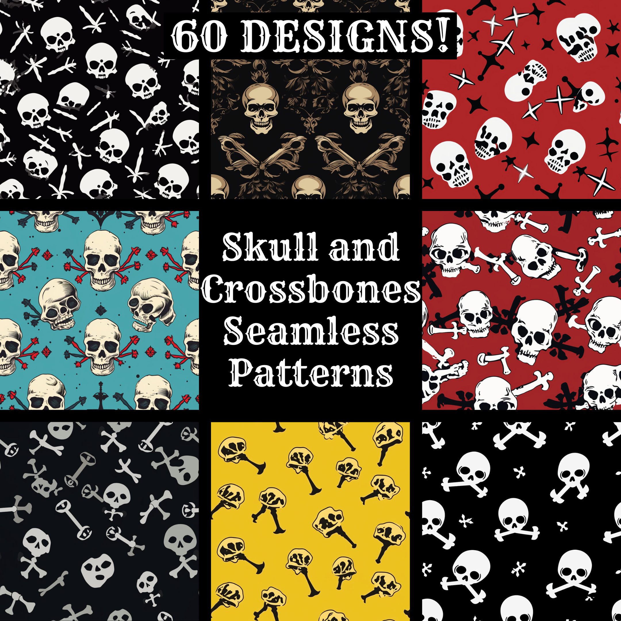 Skull and Crossbones Seamless Digital Paper, Printable Scrapbook Paper ...