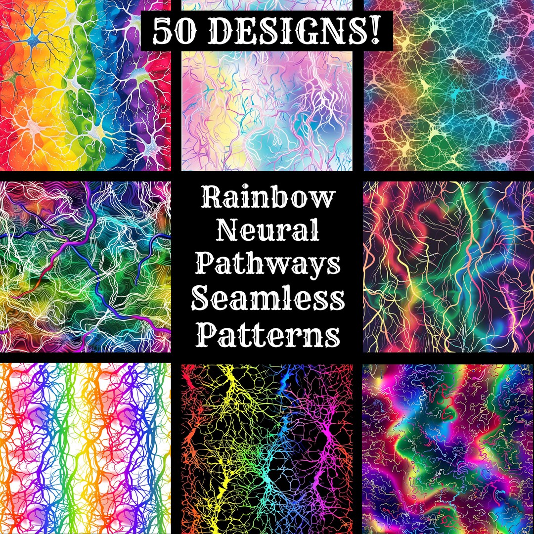 Rainbow Neural Pathways Seamless Digital Paper, Printable Scrapbook ...