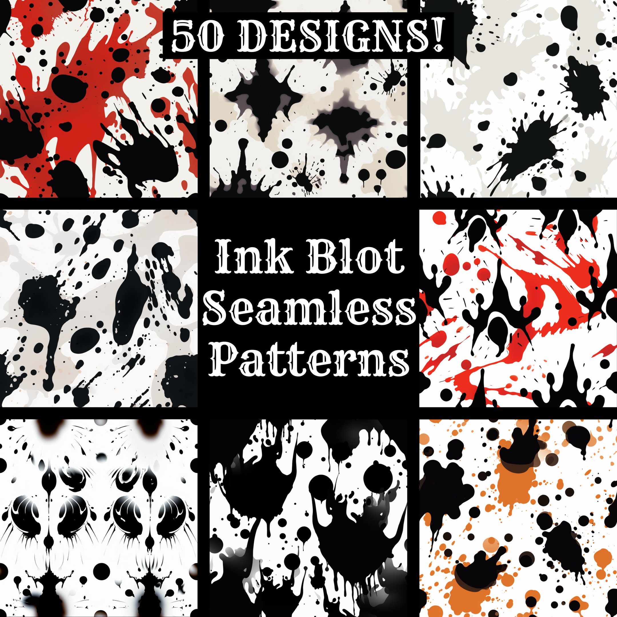 Ink Blot Seamless Digital Paper, Printable Scrapbook Paper Seamless ...