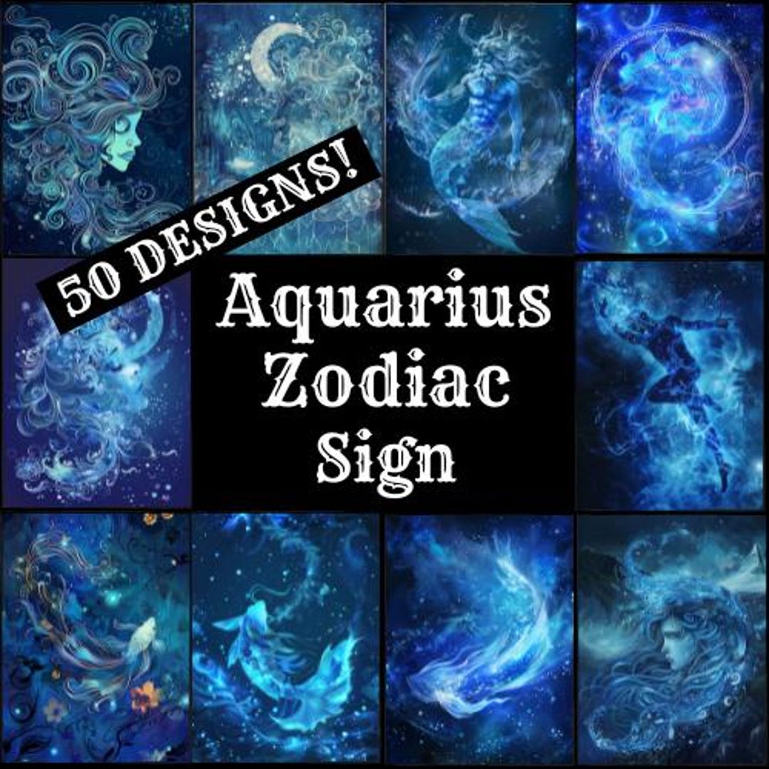 Aquarius Zodiac Sign Digital Paper: Vintage Journal Inserts (PNG, 8 ...