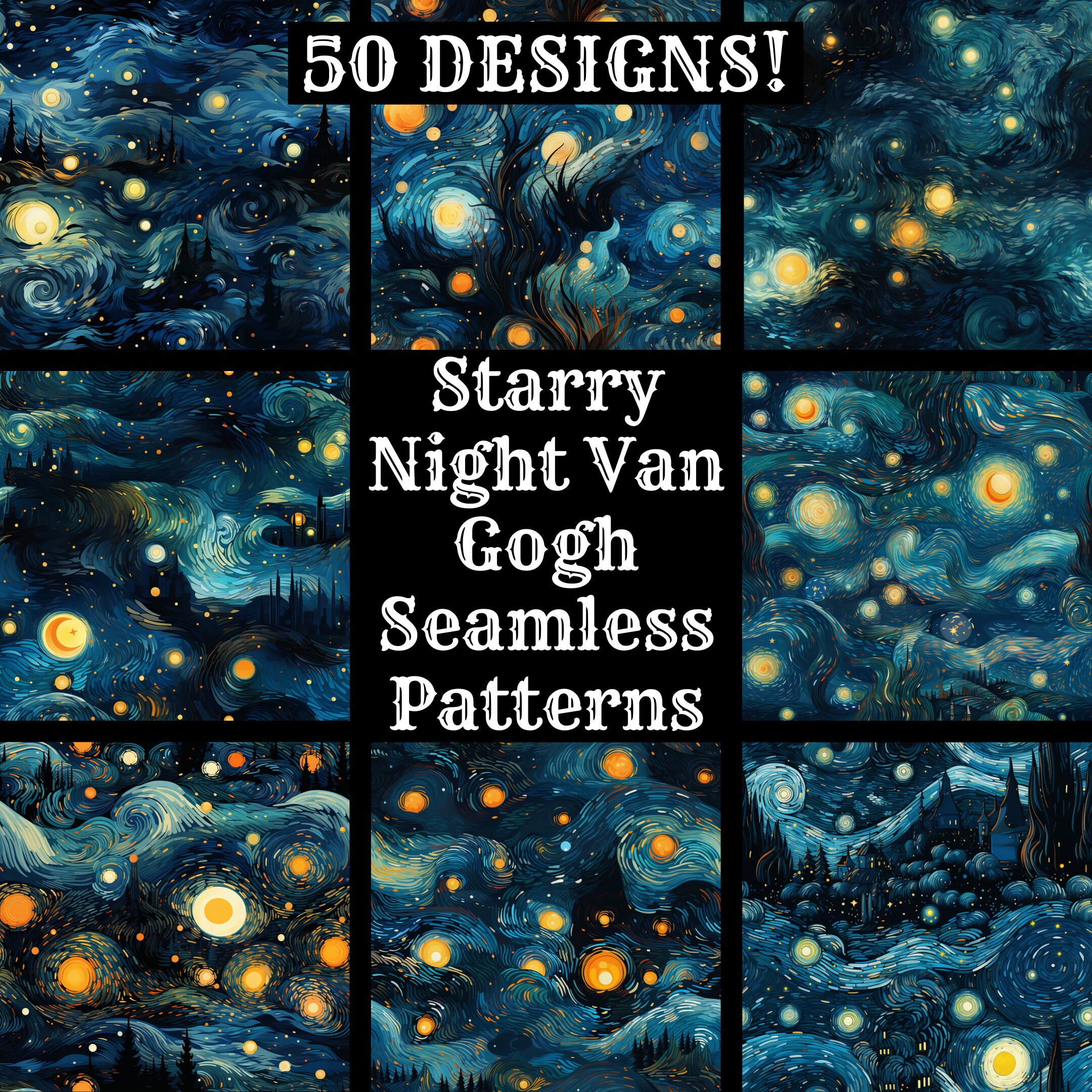 Starry Night Van Gogh Seamless Digital Paper Printable - Etsy