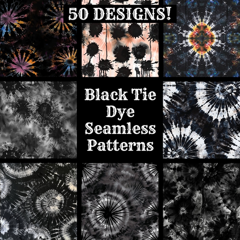 Black Tie Dye Seamless Digital Paper, Black Tie Dye Printable Scrapbook ...