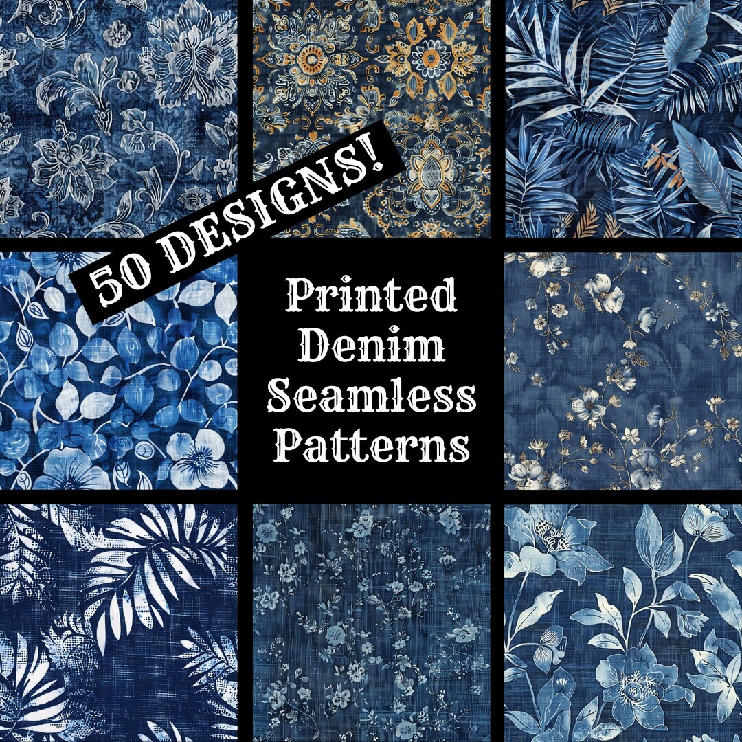 Printed Denim Seamless Digital Paper, Printed Denim Printable Scrapbook ...