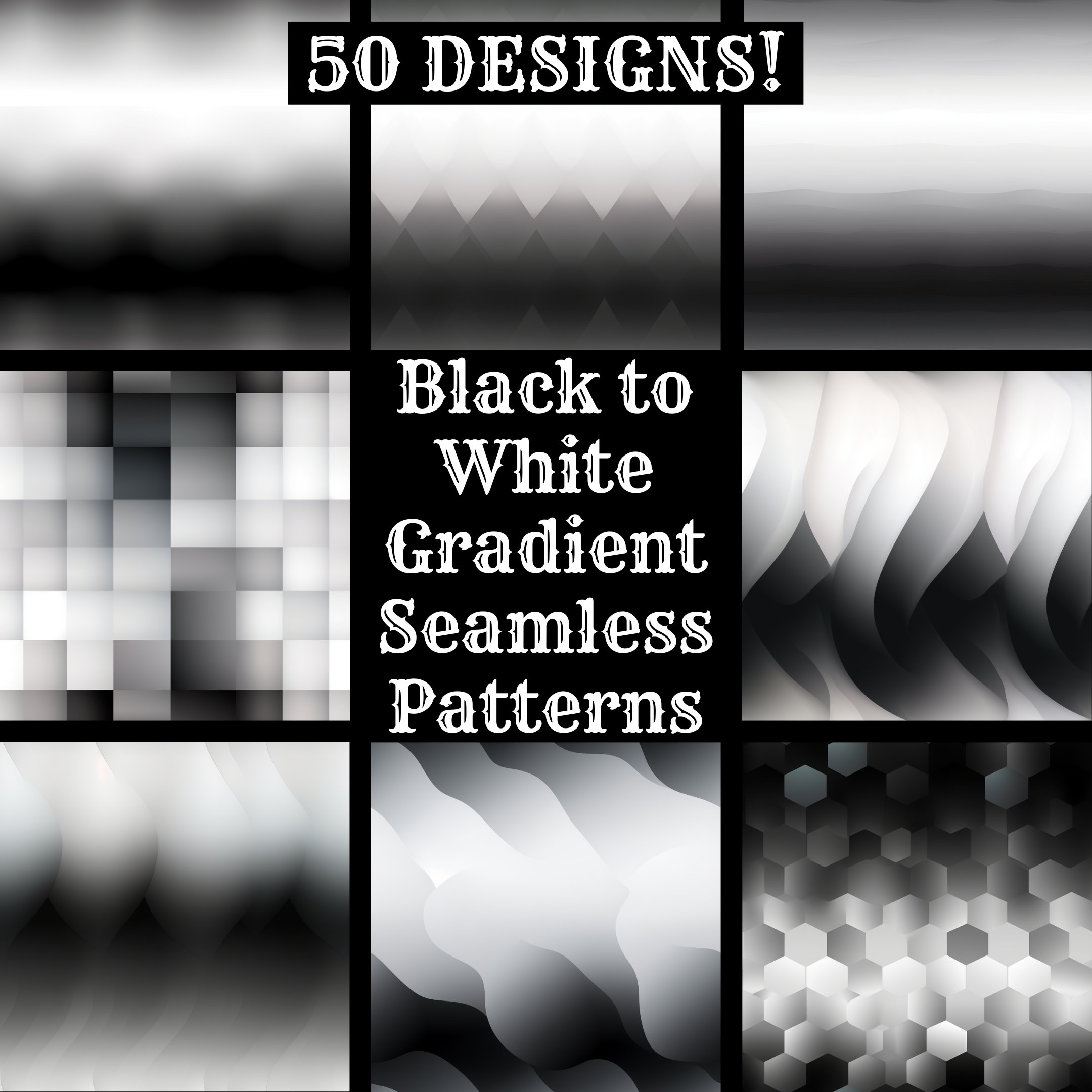 Black to White Gradient Seamless Digital Paper, Printable Scrapbook ...