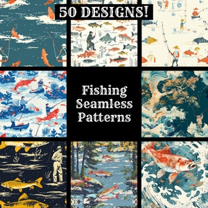 Fishing Seamless Digital Paper, Fishing Printable Scrapbook Paper ...