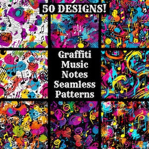 Graffiti Music Notes Seamless Digital Paper, Printable Scrapbook Paper ...