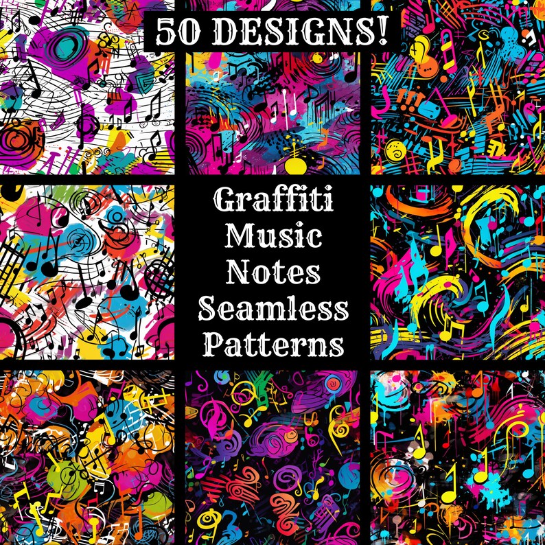 Graffiti Music Notes Seamless Digital Paper, Printable Scrapbook Paper ...