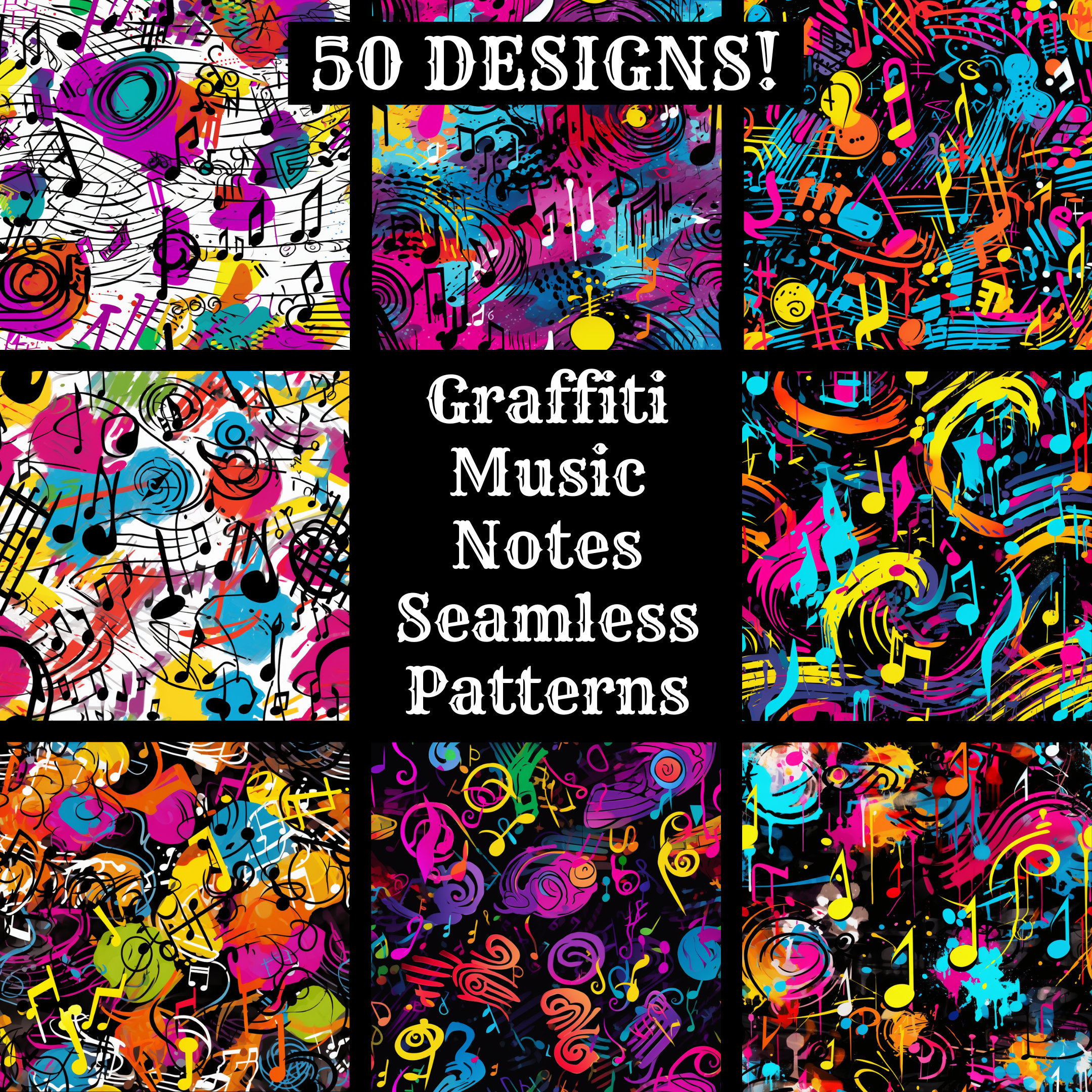 Graffiti Music Notes Seamless Digital Paper, Printable Scrapbook Paper ...