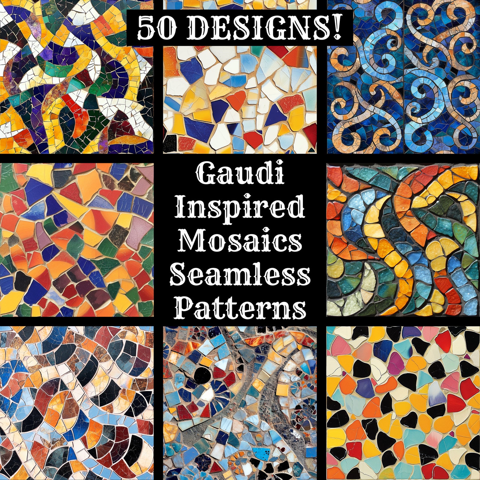 Gaudi Inspired Mosaics Seamless Digital Paper Printable Scrapbook Paper ...