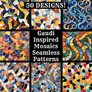 Gaudi Inspired Mosaic Seamless Patterns: Digital Paper (PNG) - Etsy