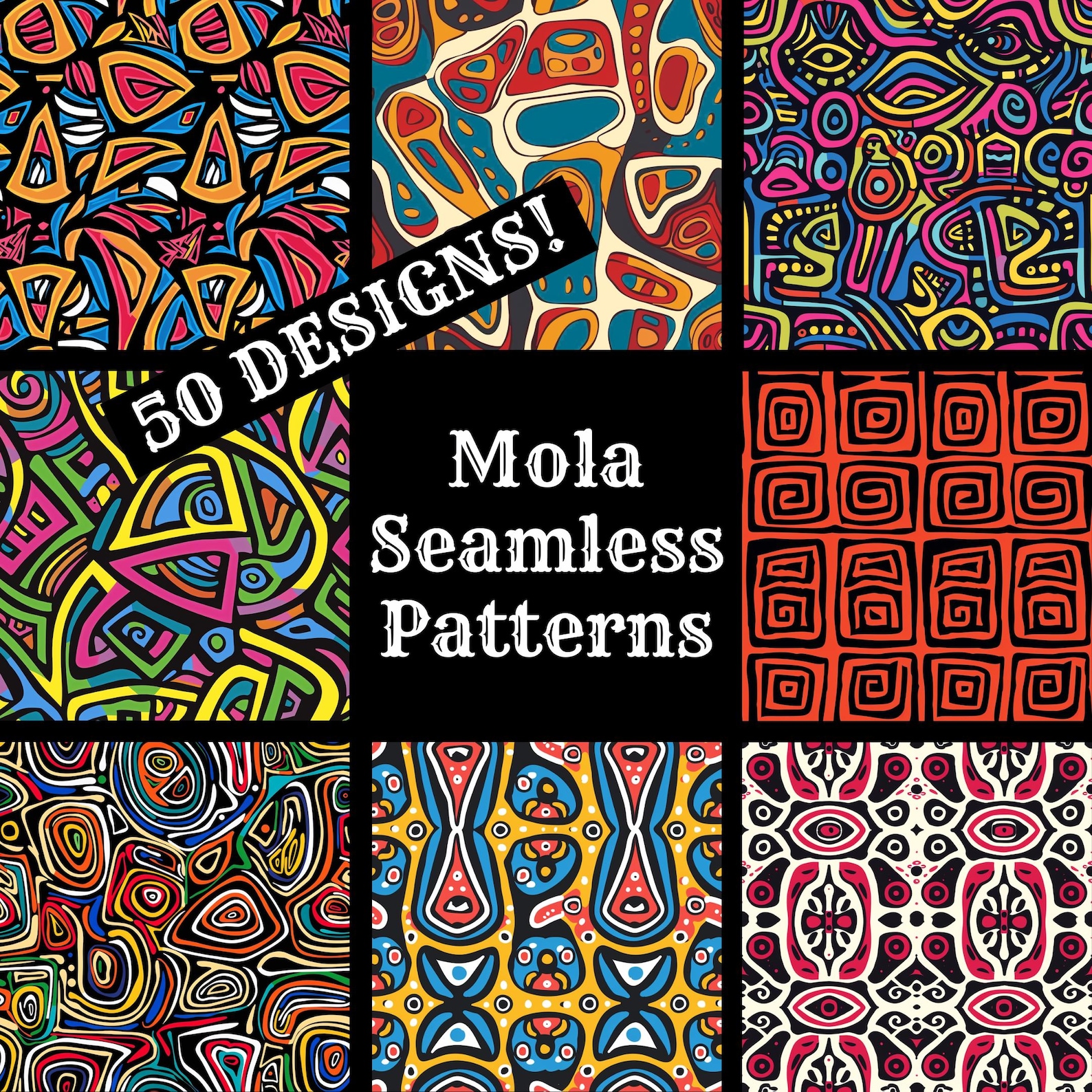 Mola Seamless Pattern Digital Paper: 50 PNG Textures (digital Download ...