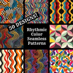 Rhythmic Color Seamless Patterns: 50 PNG Digital Papers (digital ...