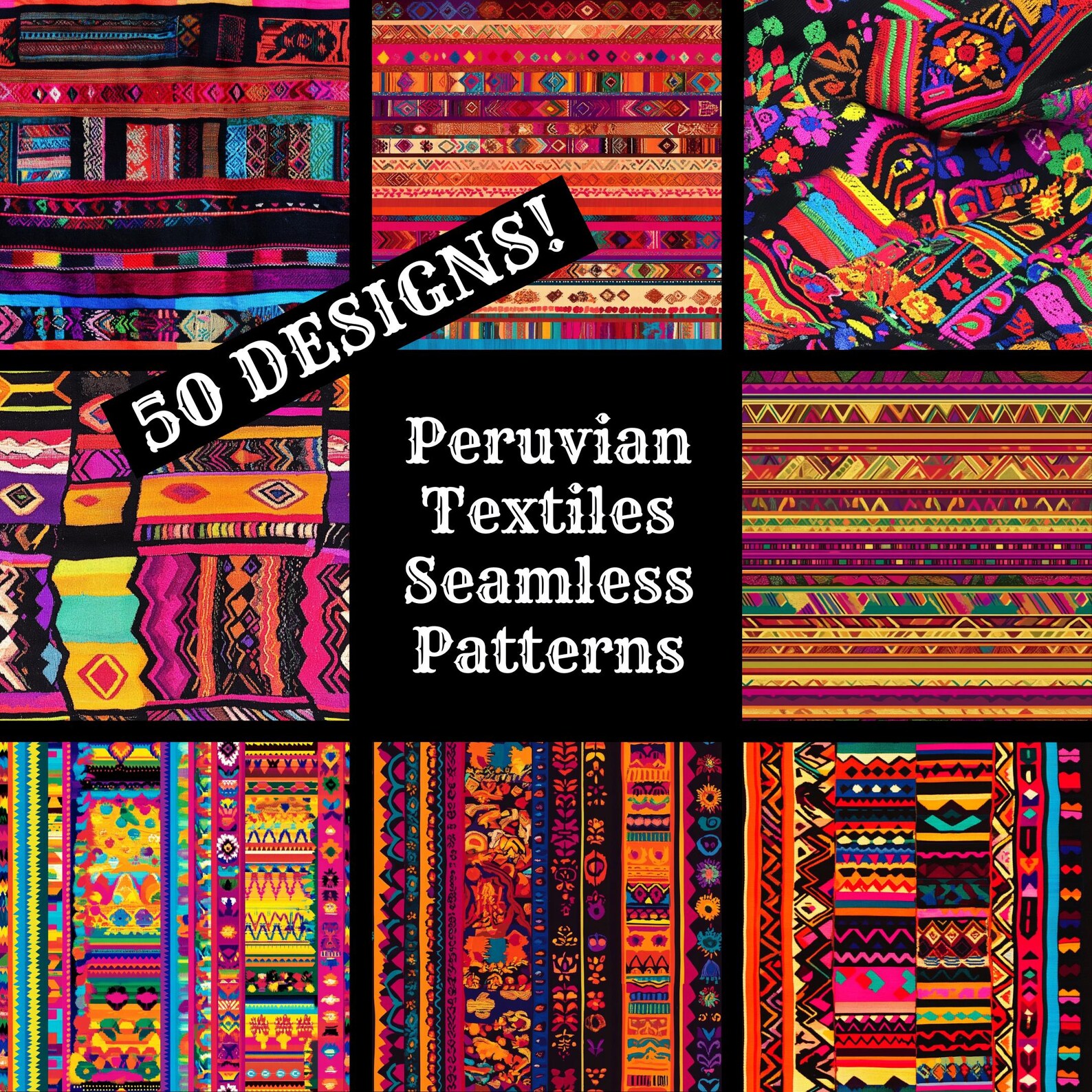 Peruvian Textiles Seamless Patterns: 50 PNG Digital Papers (digital ...