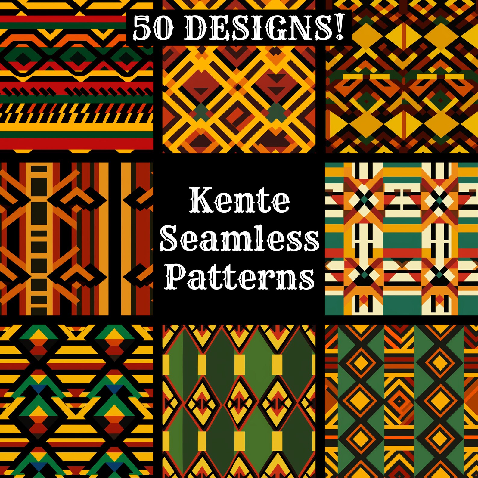 Kente Seamless Pattern Bundle: 50 PNG Digital Papers (digital Download ...