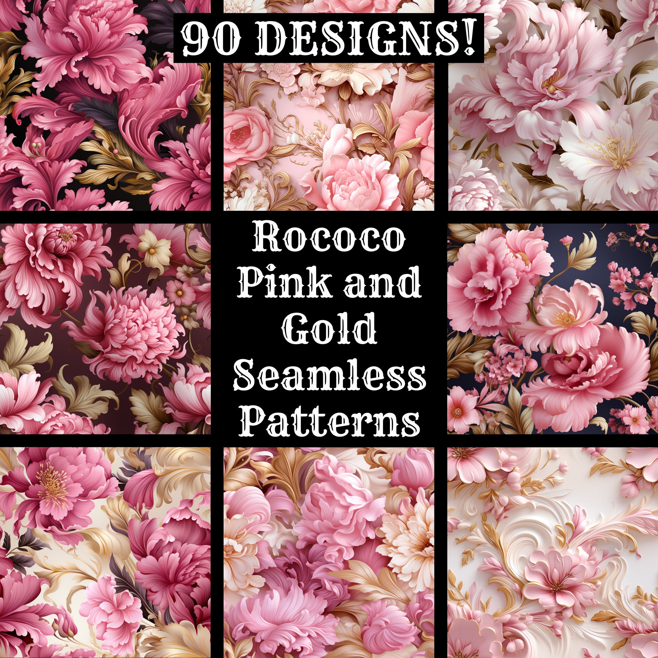 Rococo Pink and Gold Seamless Digital Paper, Printable Scrapbook Paper ...