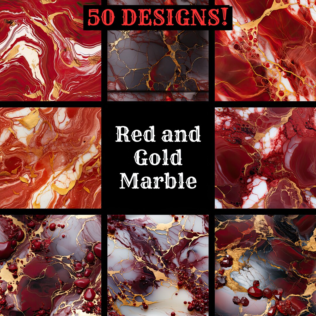 Seamless Red and Gold Marble Digital Paper, Printable Scrapbook Paper ...