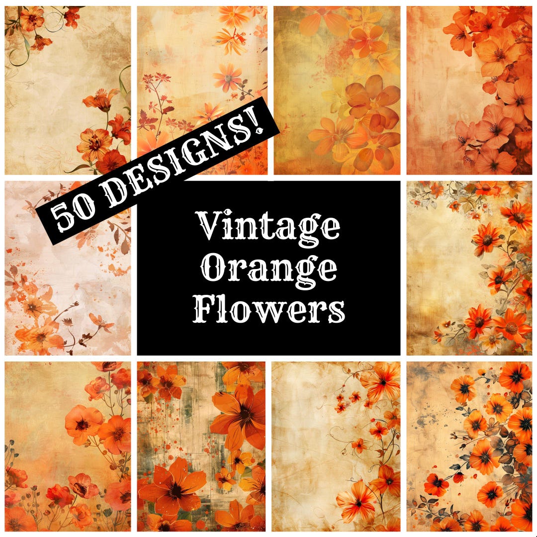 Vintage Orange Flowers Journal Paper: Scrapbook Printable (digital ...
